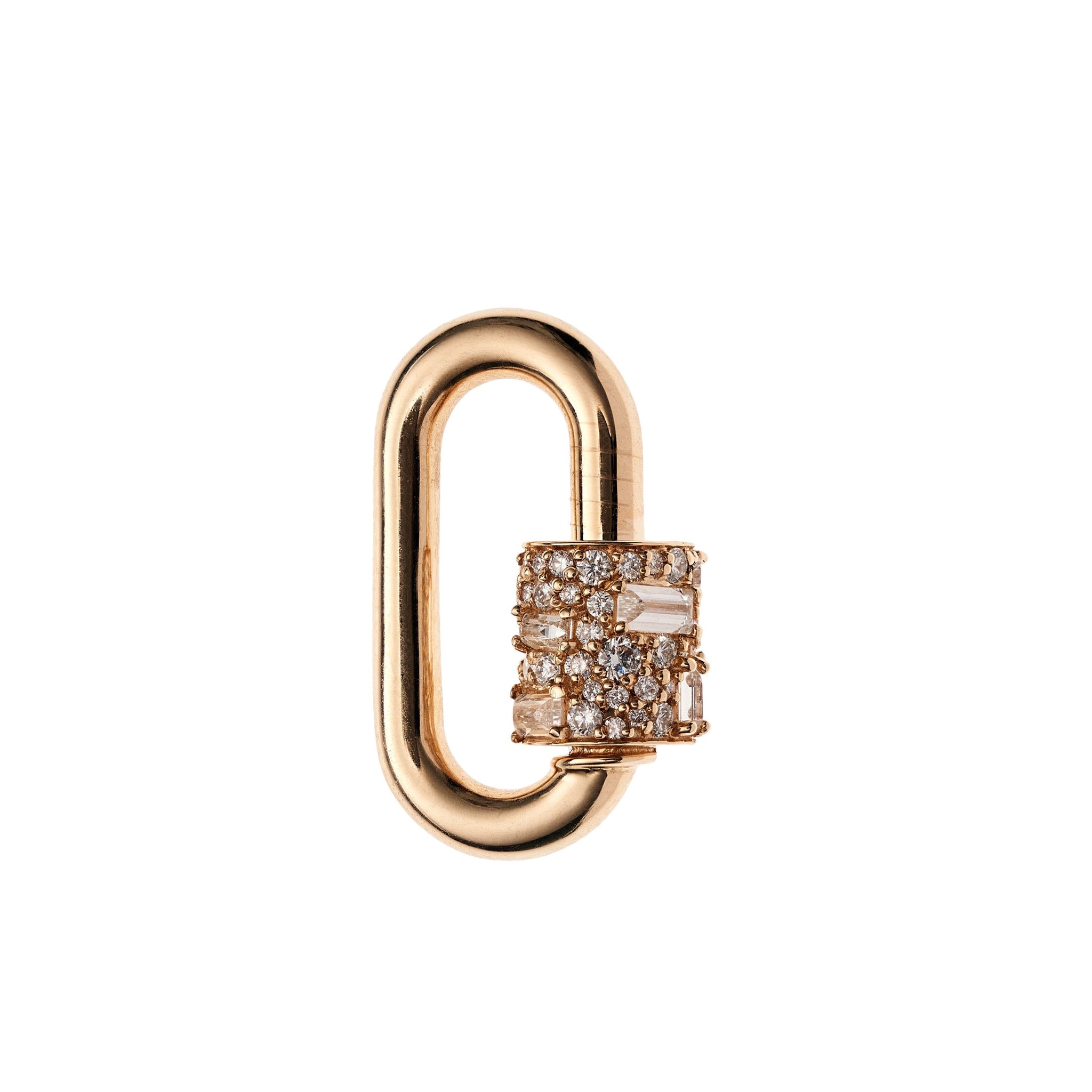 Marla Aaron 14k Stoned Chubby Medium Lock w/ Pave and Baguette Diamond