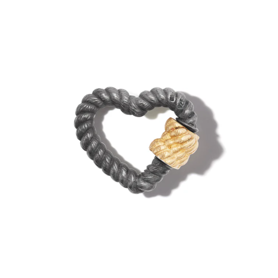 Marla Aaron Blackened Silver Twisted Heart Lock with 14k Yellow Gold C